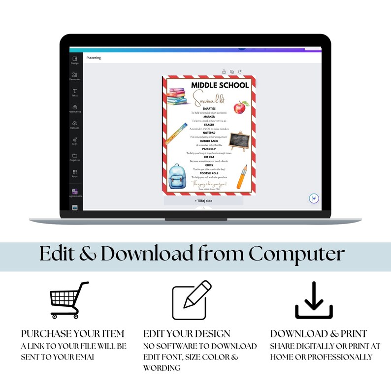 Middle School Survival Kit Printable, Back to School, Teacher Gift ...