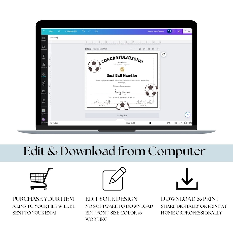 Editable Soccer Award Certificates: Team Party Printables (canva ...