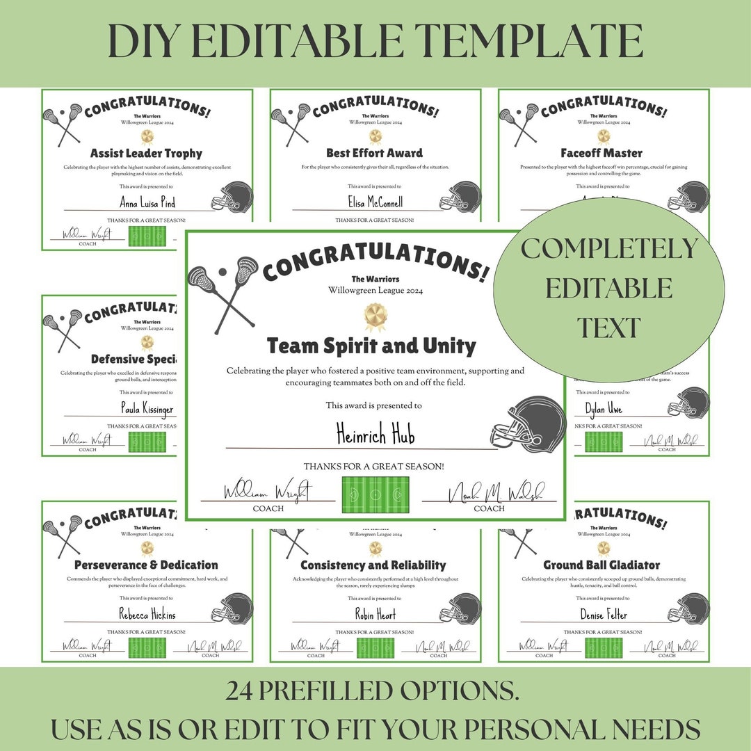 Lacrosse Award Certificates, Ceremony Player Gift, Sports Certificate ...