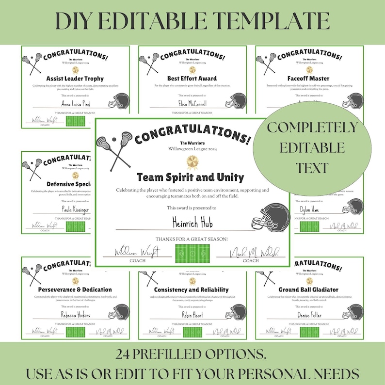 Lacrosse Award Certificates, Ceremony Player Gift, Sports Certificate ...