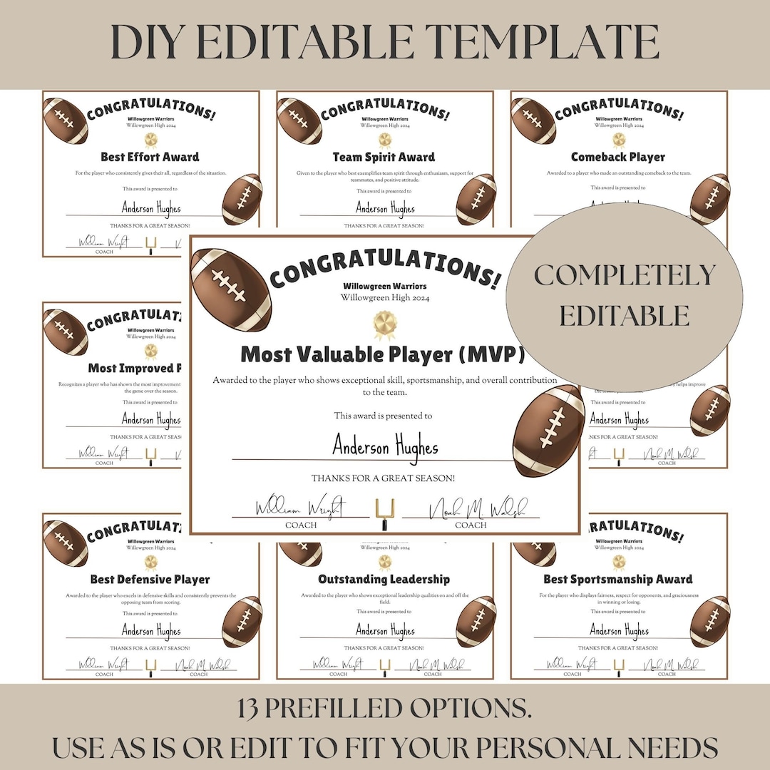 Editable Football Award Certificates, Award Ceremony Certificates, End ...