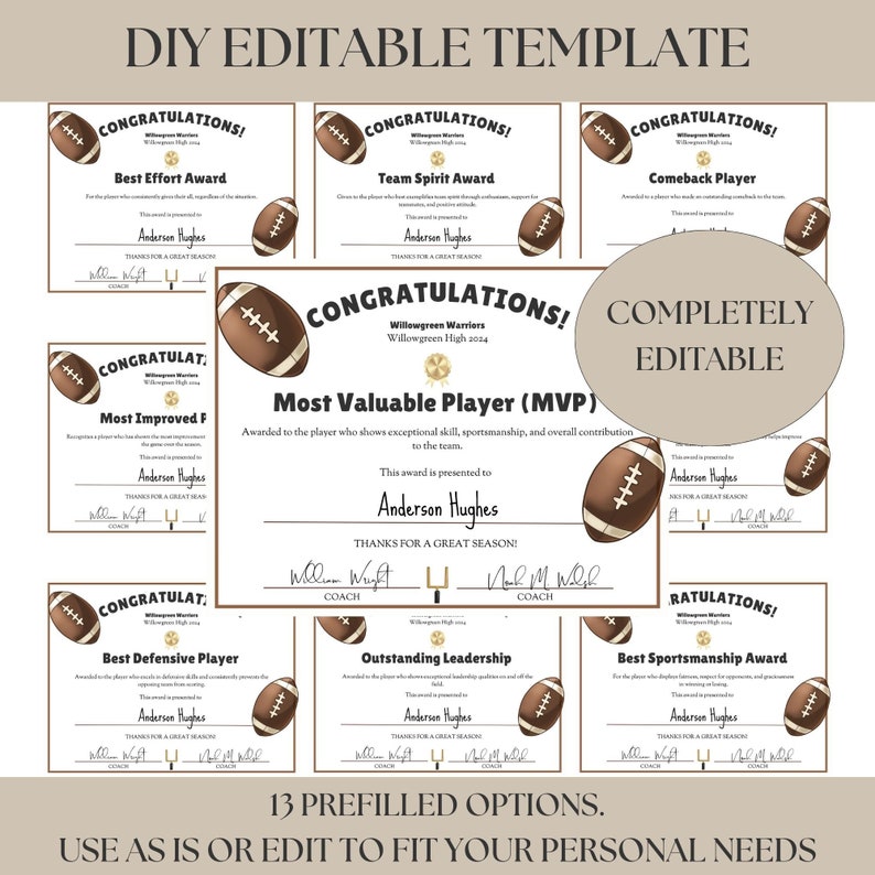 Editable Football Award Certificates, Award Ceremony Certificates, End ...