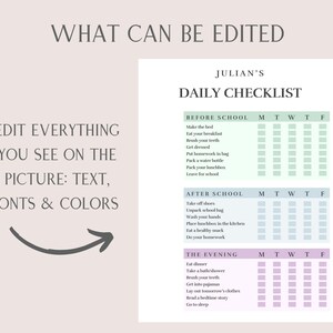 School Day Checklist Schedule Printable & Editable, Toddler Routine ...