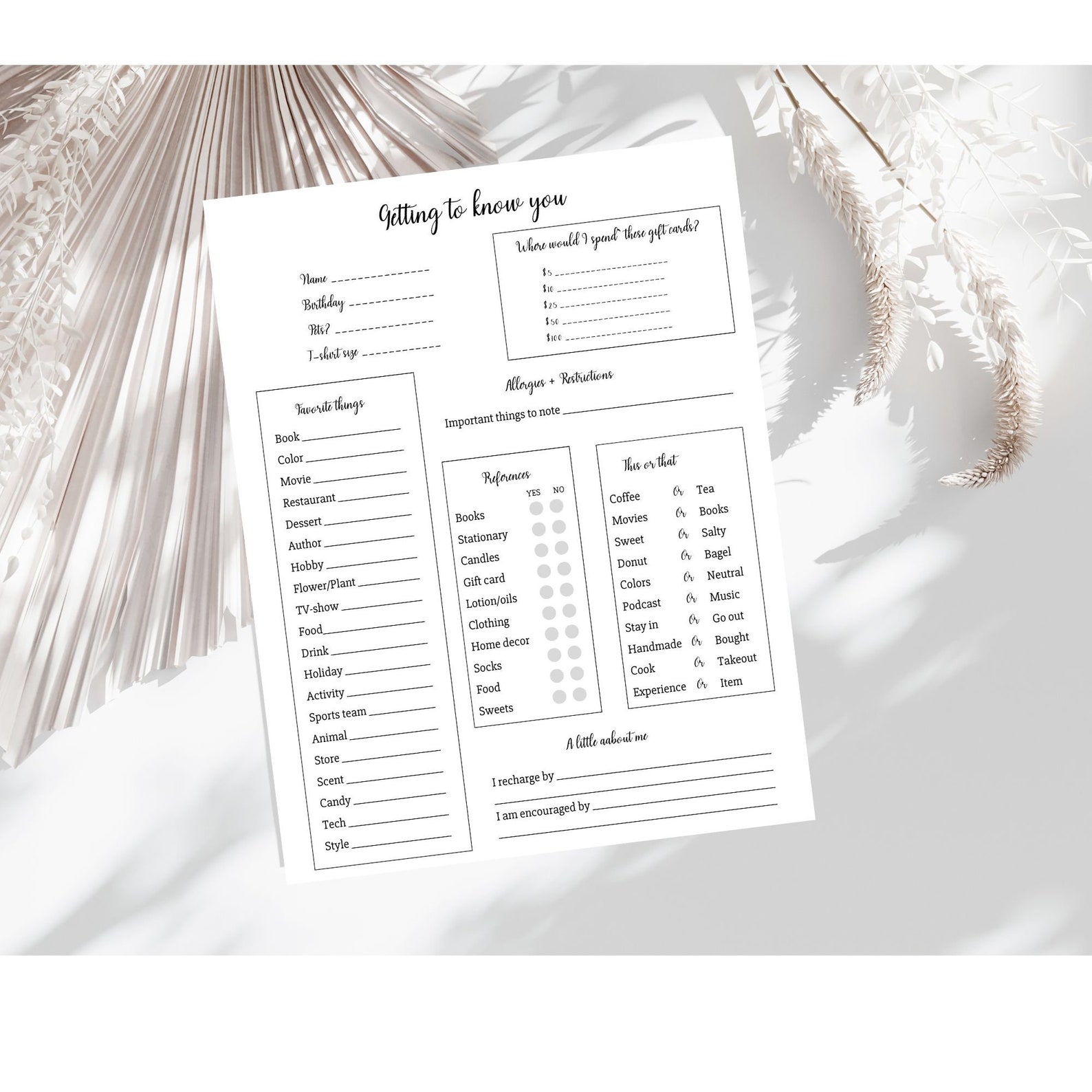 Editable My Favorite Things List: Employee & Coworker Gift (digital ...