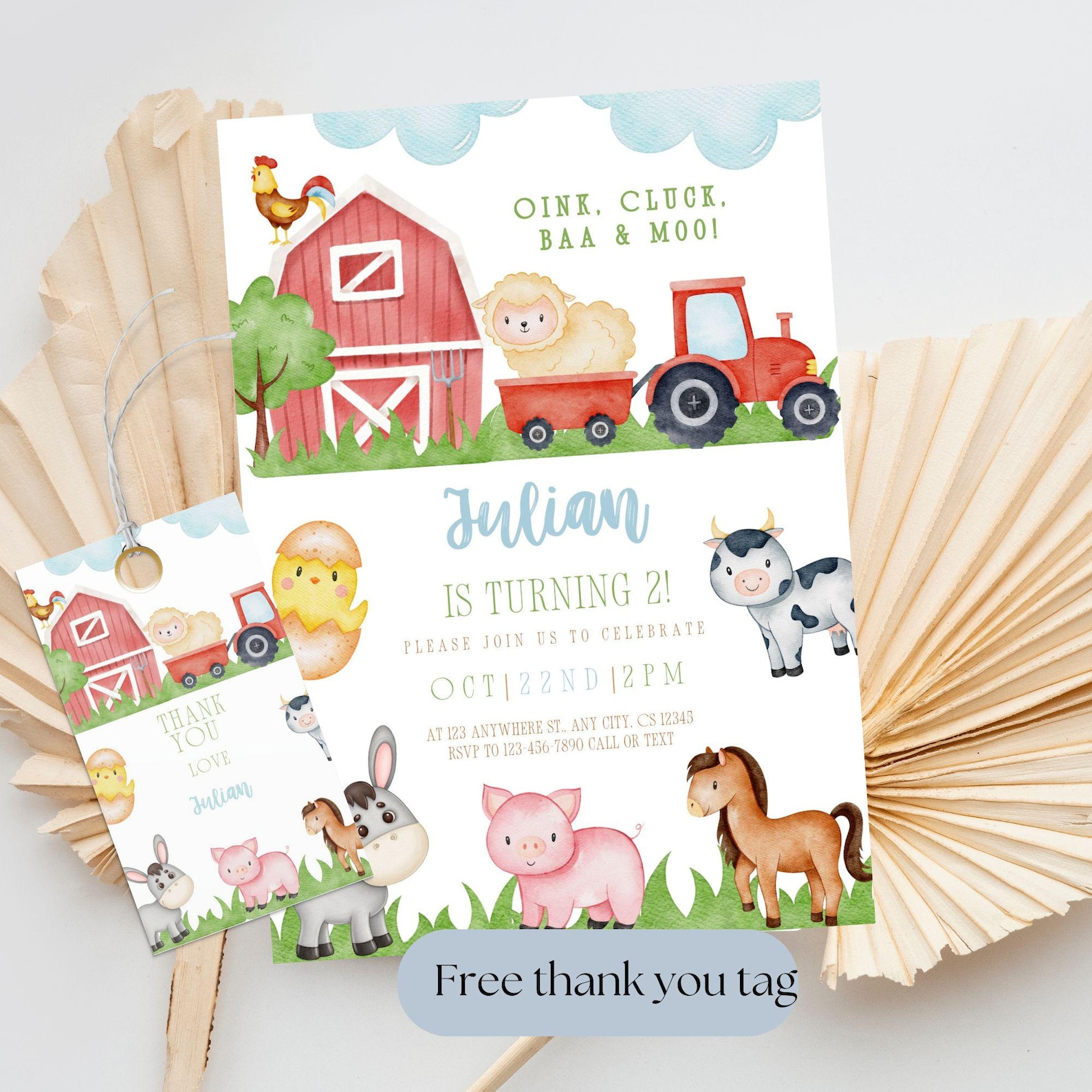 Barnyard 2nd Birthday Invite, Boy Farm Animals Invitation, Editable ...
