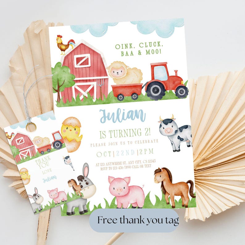 Barnyard 2nd Birthday Invite, Boy Farm Animals Invitation, Editable ...