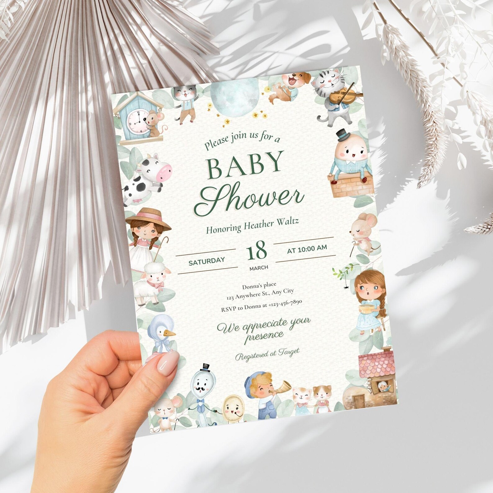 Nursery Rhyme Baby Shower Invitation, Storybook Themed Invite, Editable ...