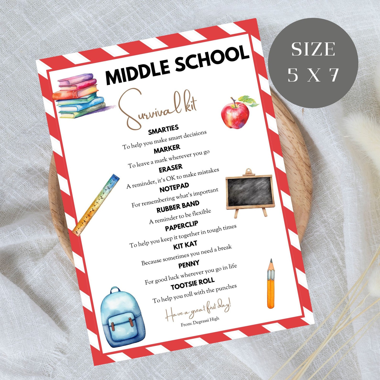 Middle School Survival Kit Printable: Teacher/student Gift (editable ...