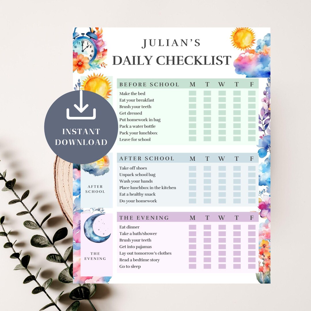 School Day Checklist Schedule Printable & Editable, Toddler Routine ...