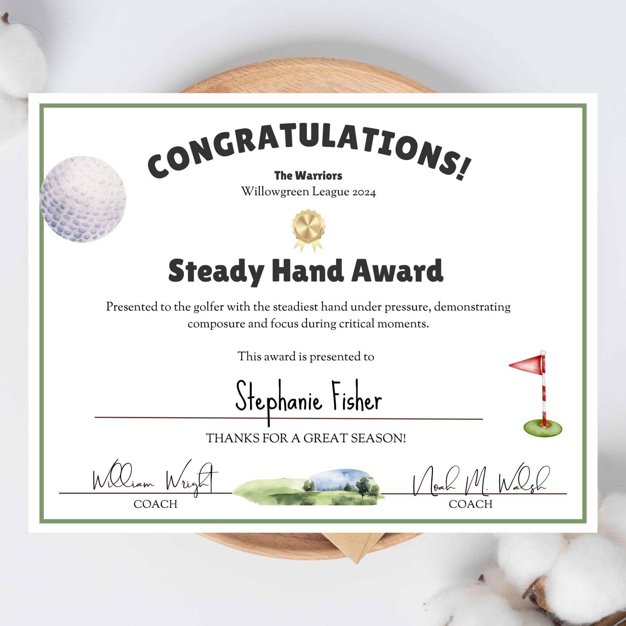 Editable Golf Award Certificate: End of Season Banquet (canva Template ...