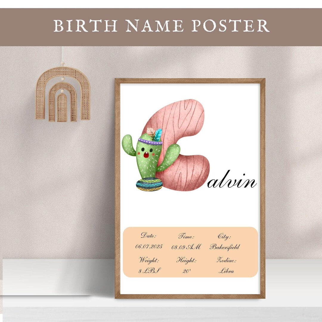 EDITABLE Personalized Name Poster, Letter C, Nursery Decor, Sign, Girl ...