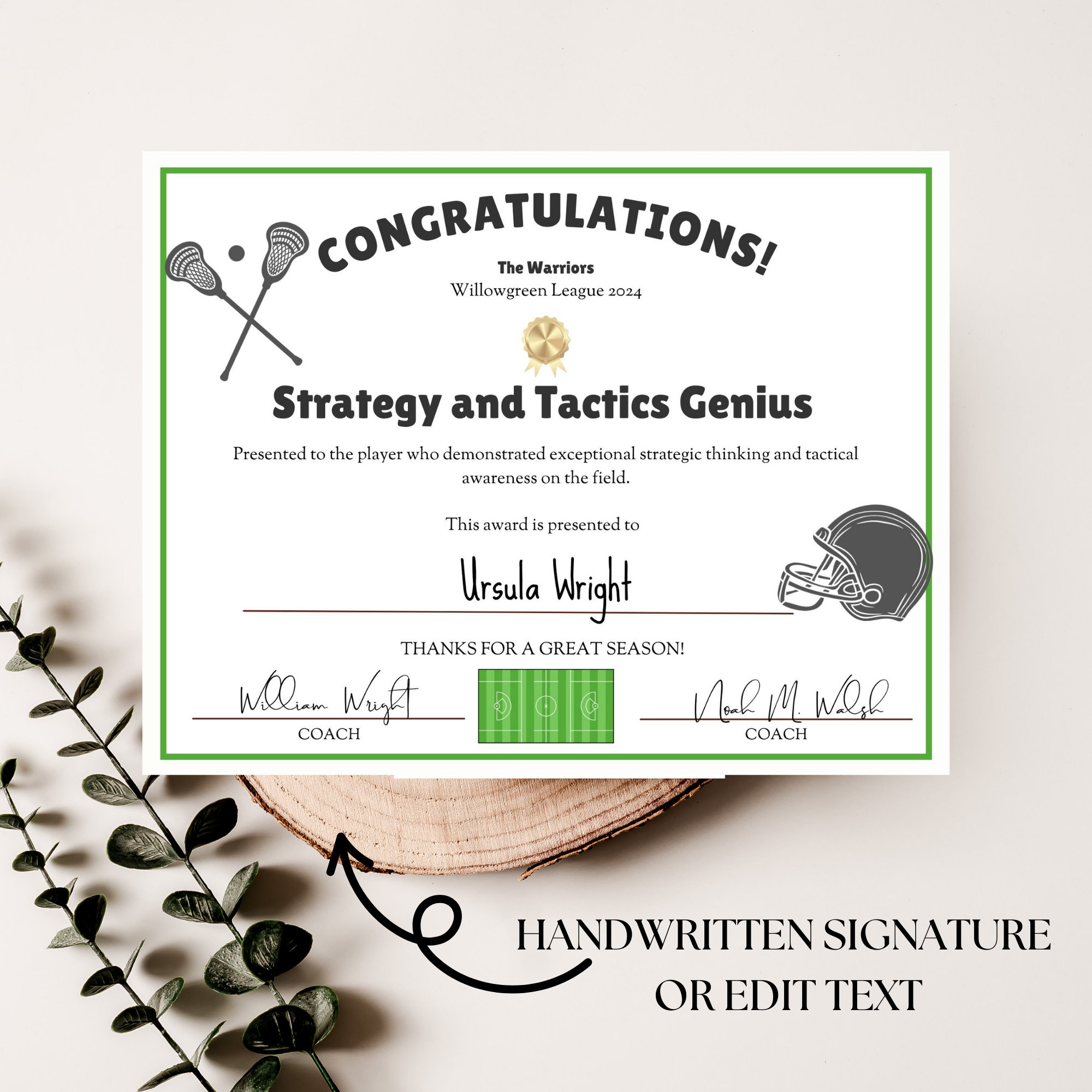 Lacrosse Award Certificates, Ceremony Player Gift, Sports Certificate ...