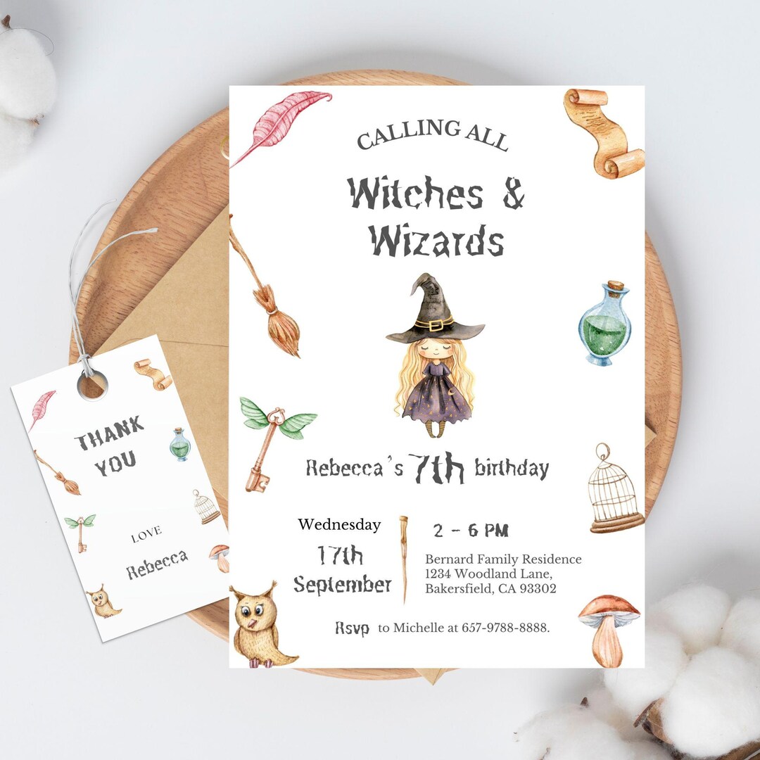 Birthday Invite Witch, Witches and Wizards Bday Party Invitation ...