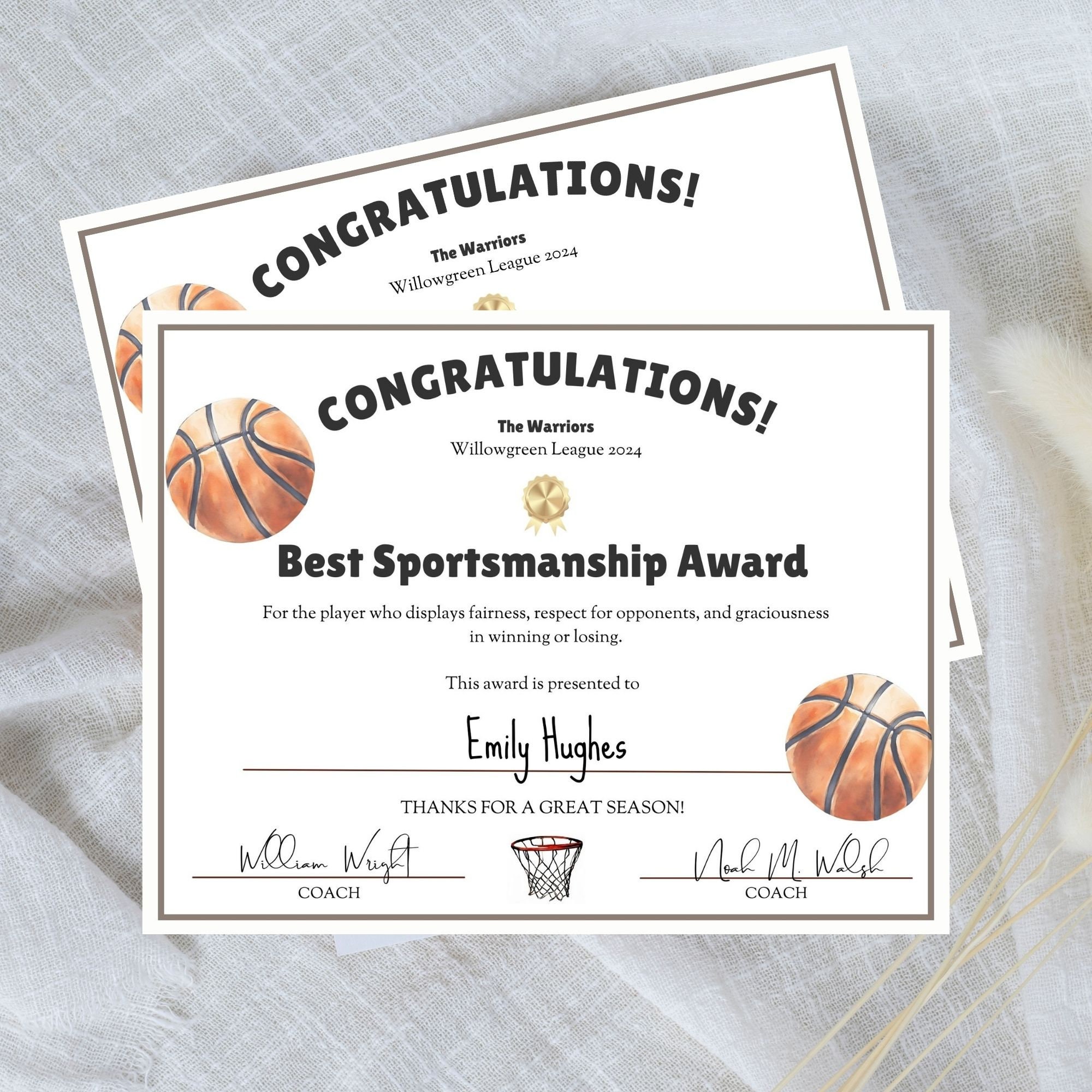 Basketball Award Certificates, Award Ceremony Certificates, End of ...