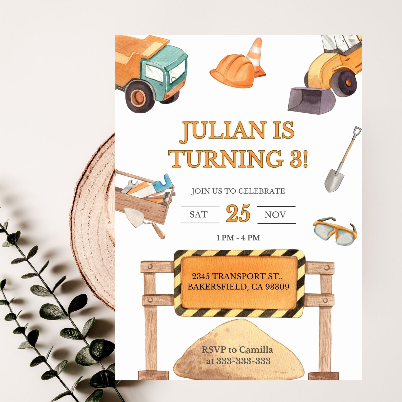 Construction Birthday Invitation: Editable Canva Template (digital ...