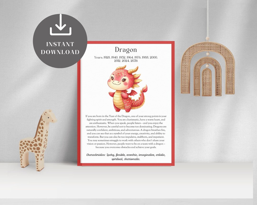 Dragon Zodiac Poster: Chinese New Year Nursery Art (PDF) - Etsy UK