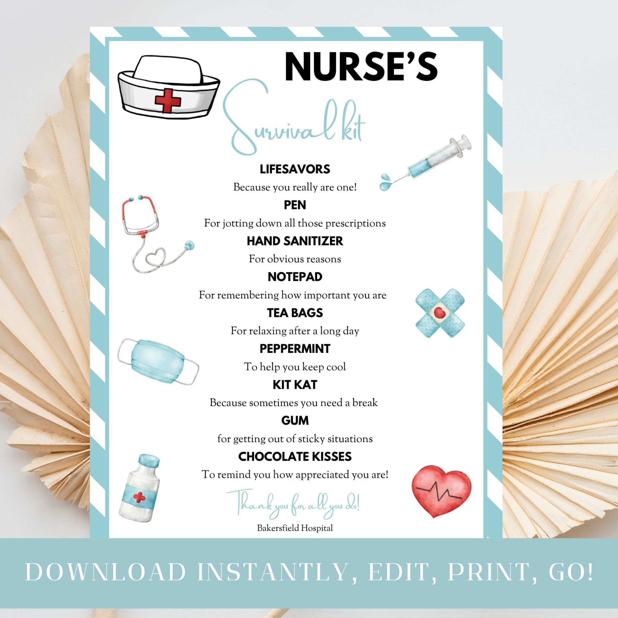 Nurse Survival Kit Printable: Editable Gift Basket Template (PDF) - Etsy
