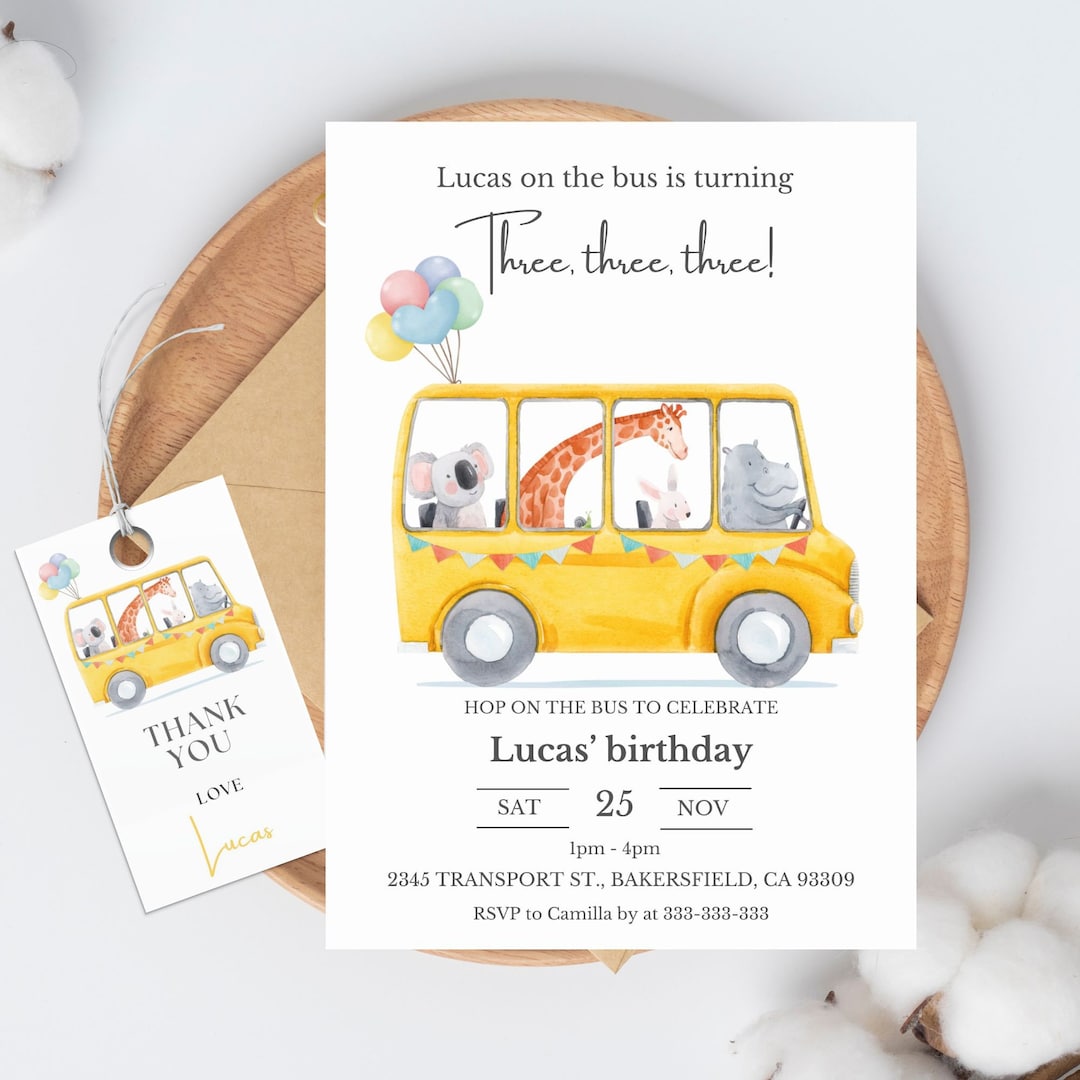 School Bus Birthday Invitation, Wheels on the Bus Party, the Toddler ...