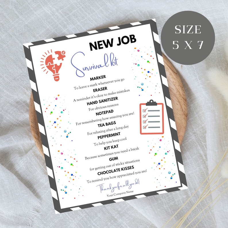 New Employee Survival Kit, New Job Tag Editable Template, Career ...