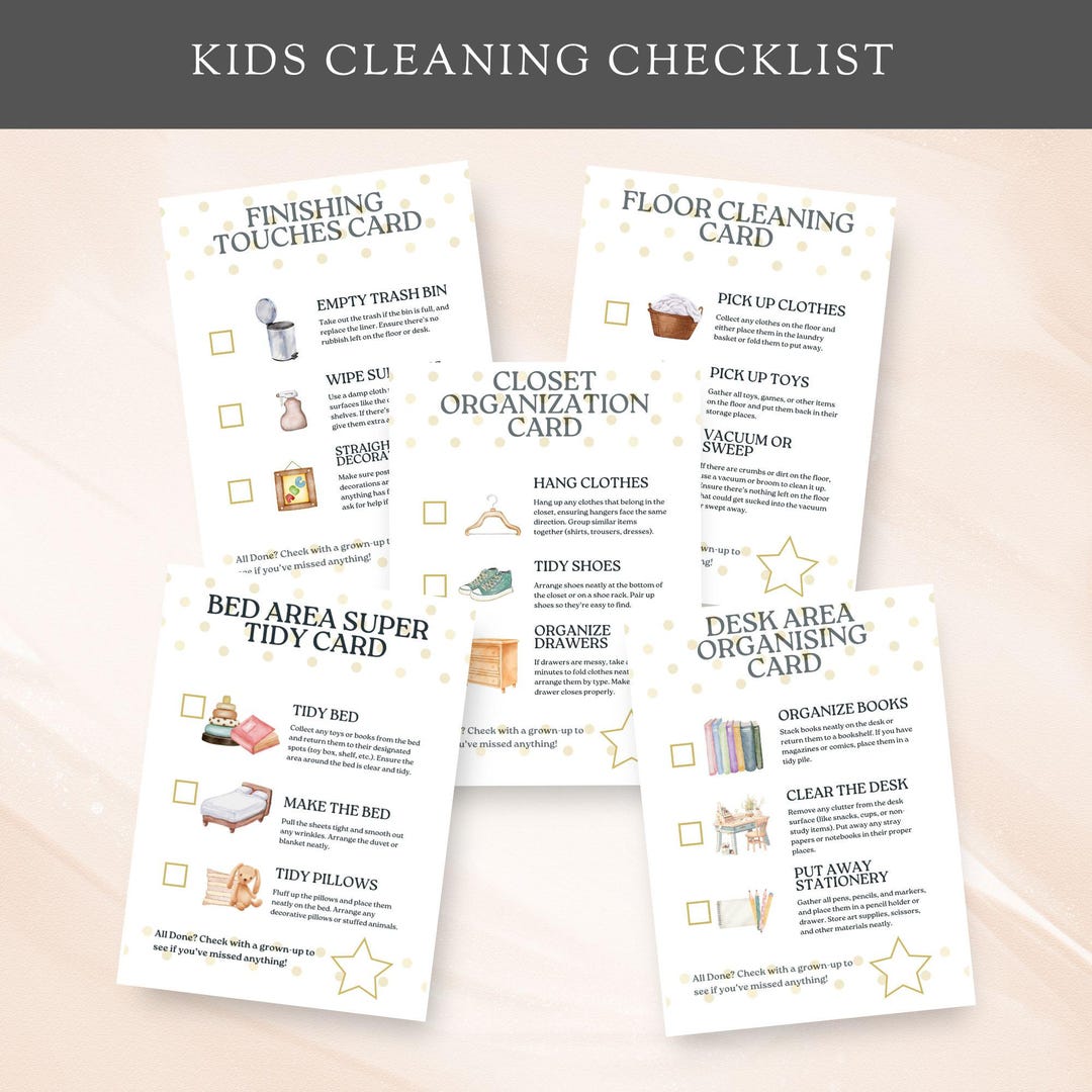 Kids Room Cleaning Checklist: Illustrated Chore Chart Cards (PDF) - Etsy