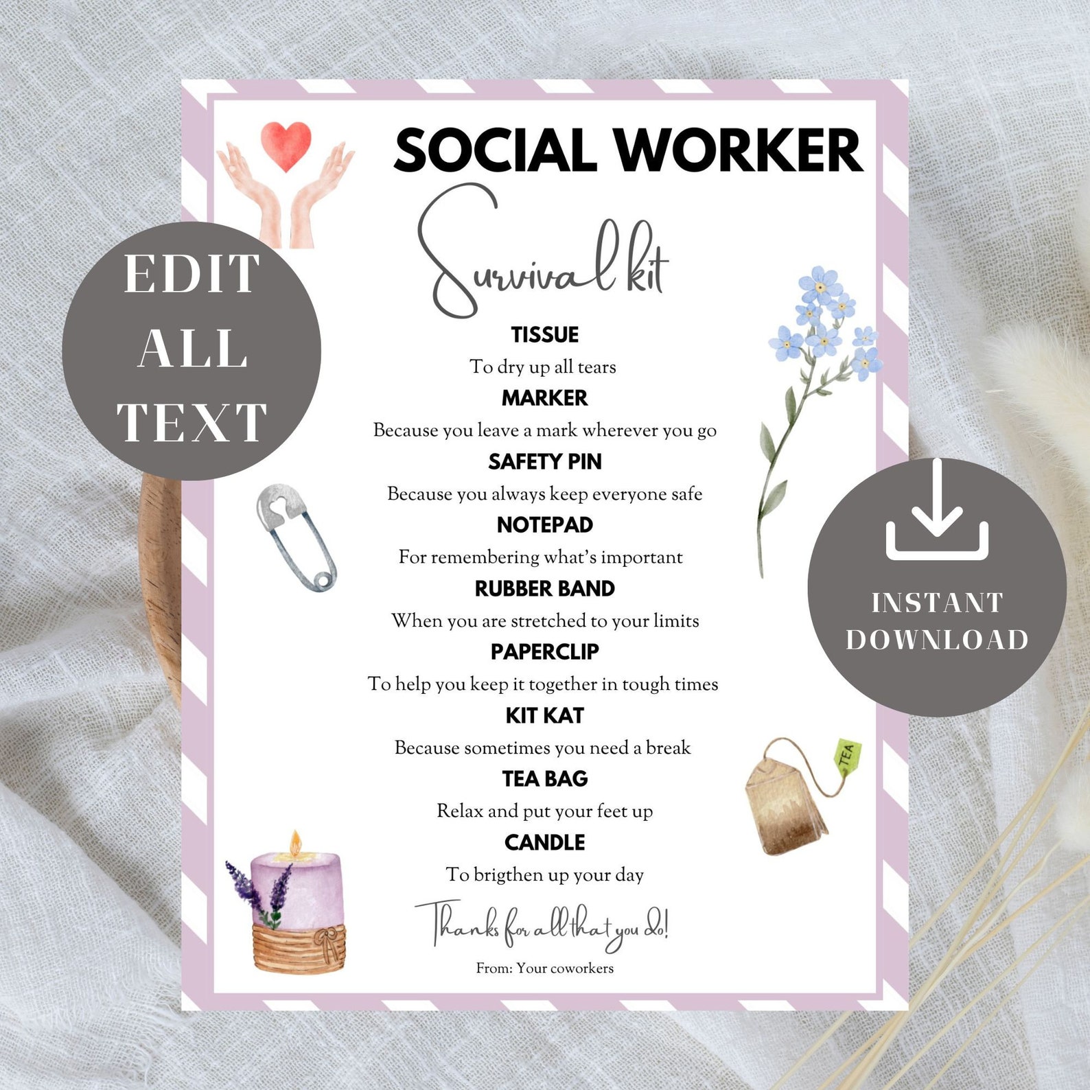 Social Worker Survival Kit Printable: Appreciation Gift (editable ...