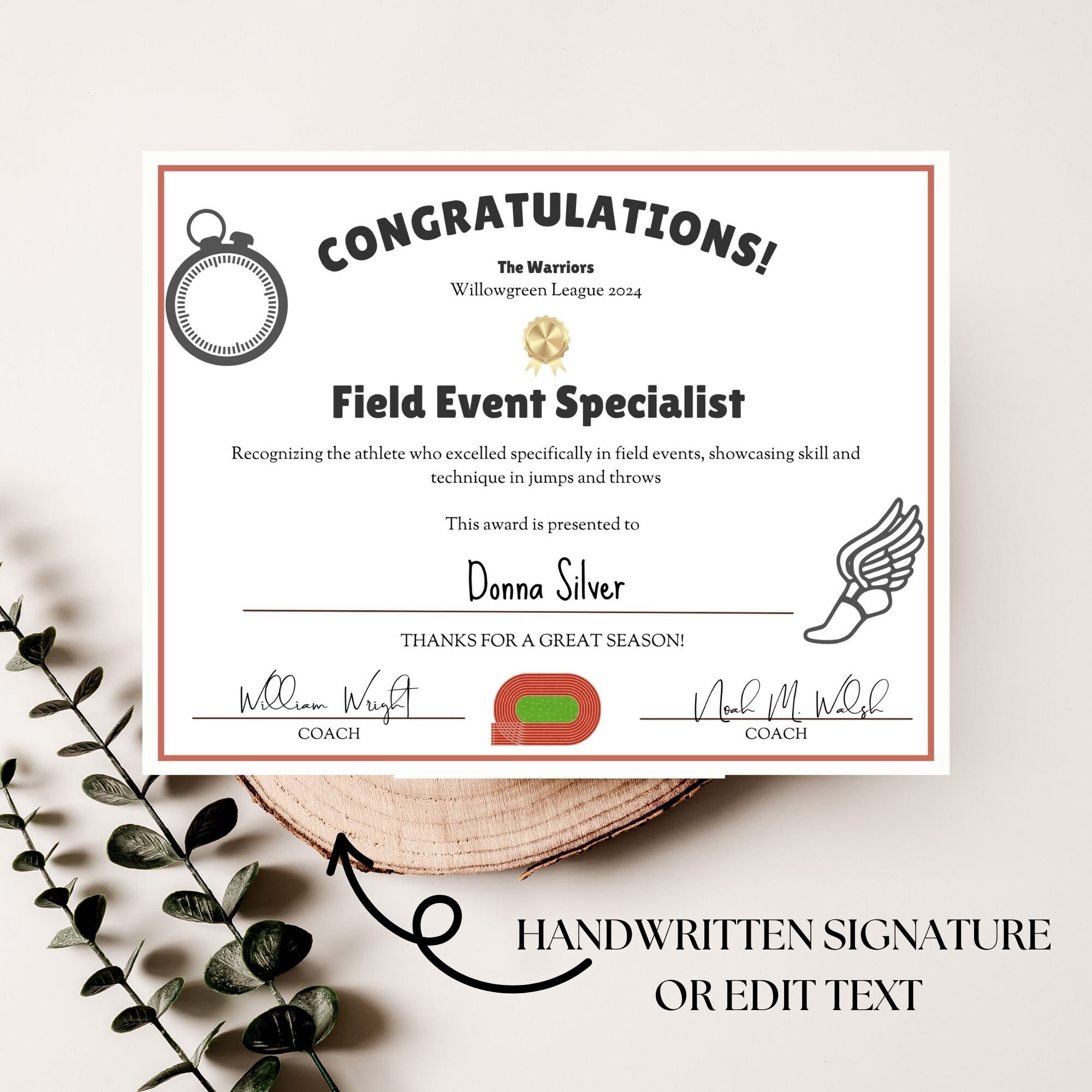 Track and Field Award Certificate, Ceremony, Athlete Sports Certificate ...