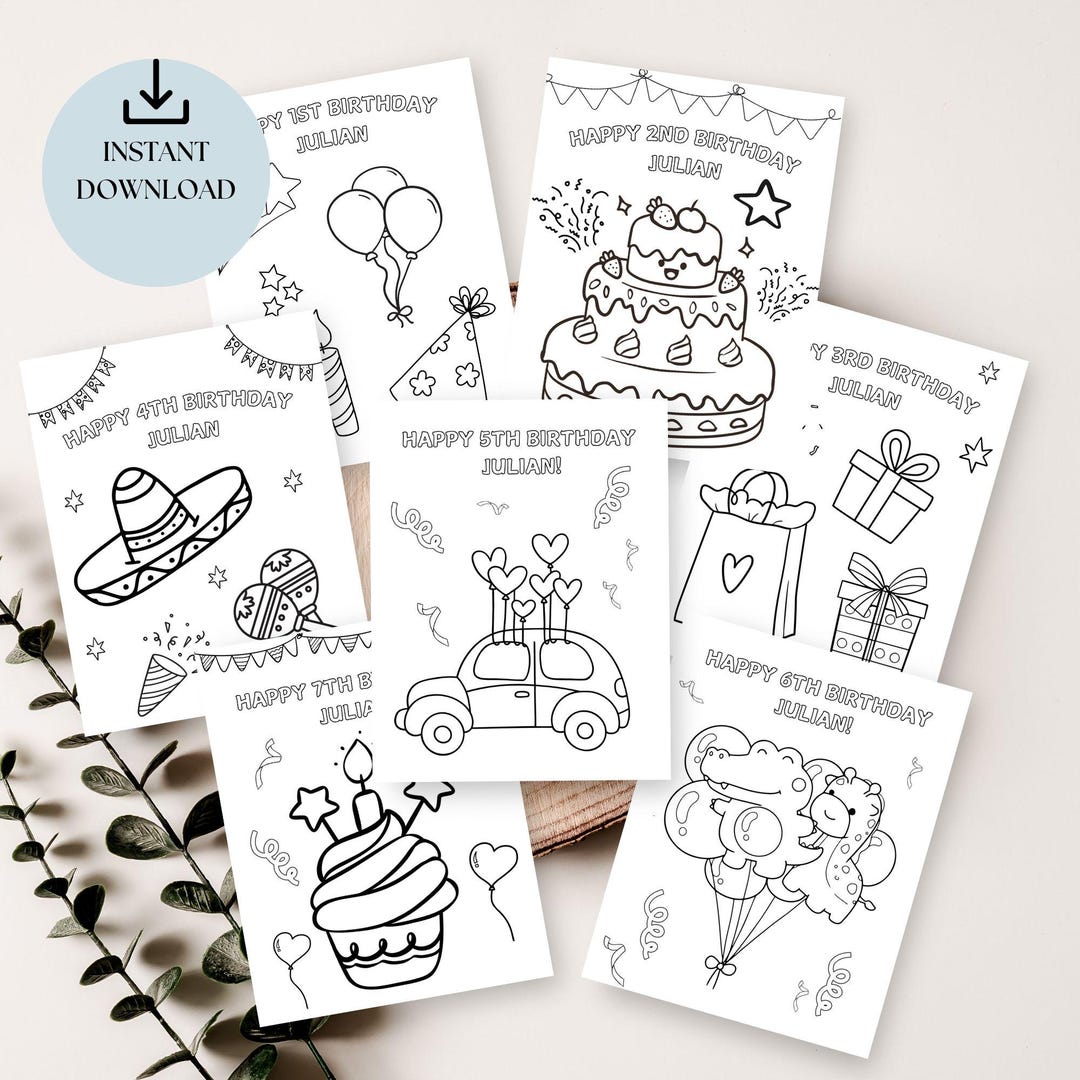 Editable Kids Birthday Coloring Pages: Printable Party Activity (PDF ...