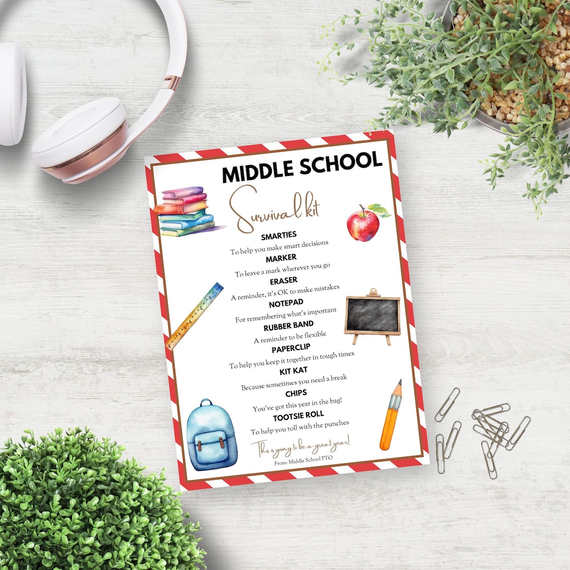 Middle School Survival Kit Printable, Back to School, Teacher Gift ...