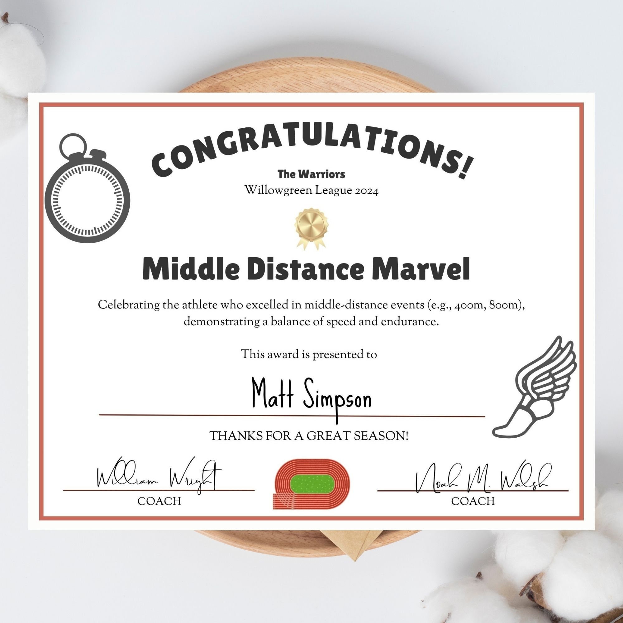 Track and Field Award Certificate, Ceremony, Athlete Sports Certificate ...