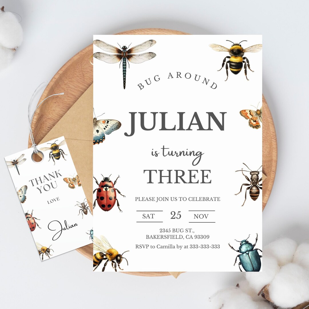 Bug Birthday Invitation, Insects Garden, Vintage Invite, Boy Girl Party ...