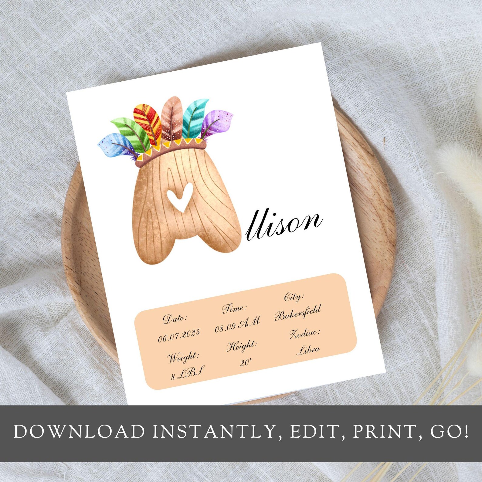 Personalized Letter A Birth Stats Poster: Nursery Decor (PDF) - Etsy