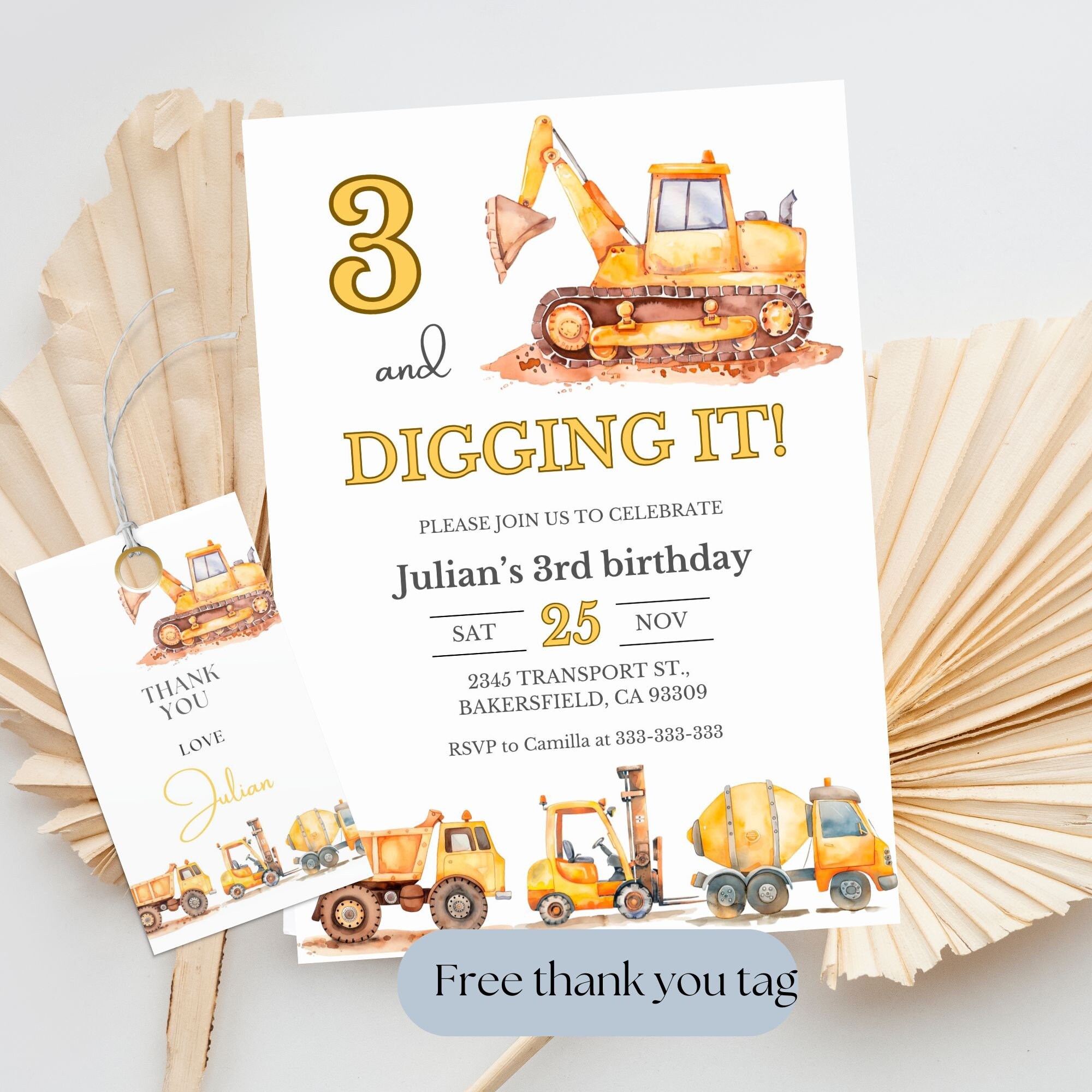 Construction Birthday Invitation, Dirty 3rdy Invite, Boy Turning Three ...