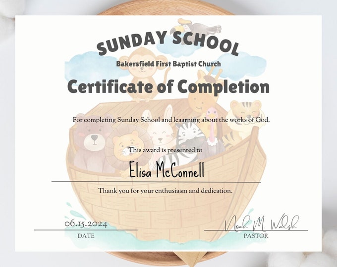 VBS Certificate of Completion for Vacation Bible School Participation ...