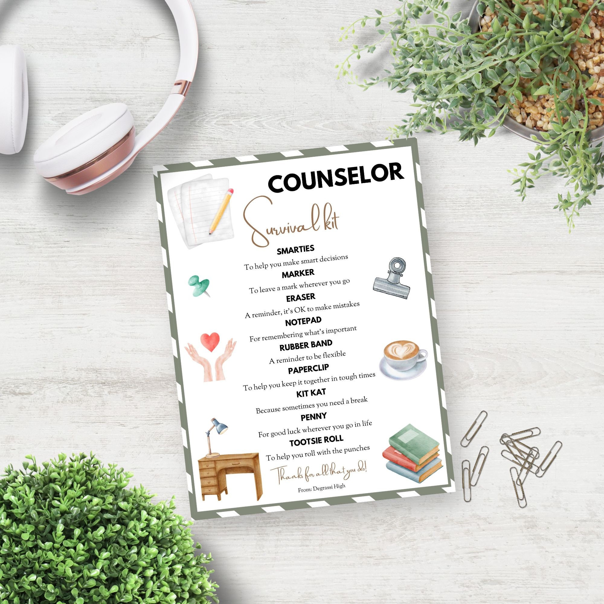 Counselor Survival Kit Card: Back to School Thank You Gift (editable ...