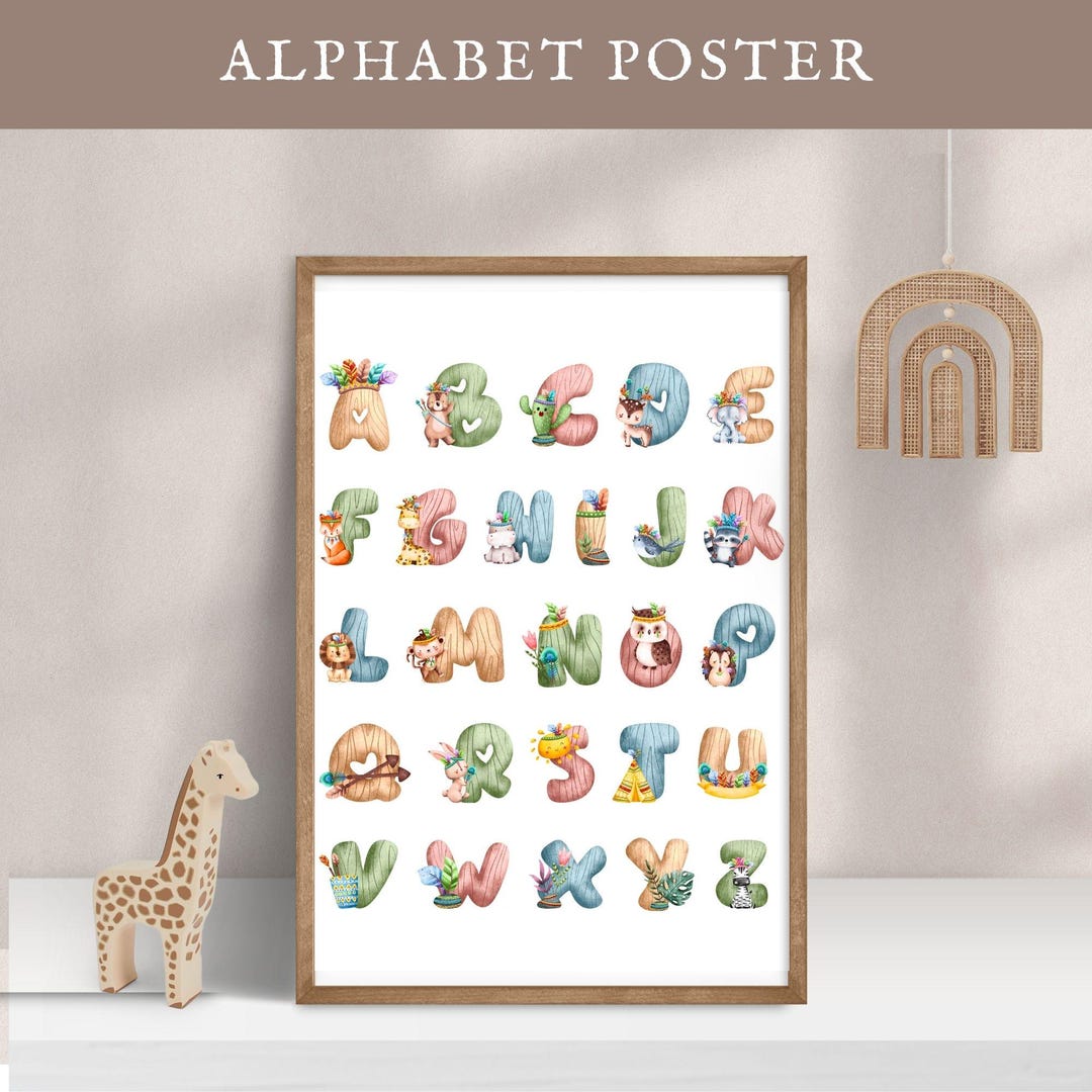 Whimsical Animal Alphabet Poster for Kids, Playful ABC Nursery Wall Art ...