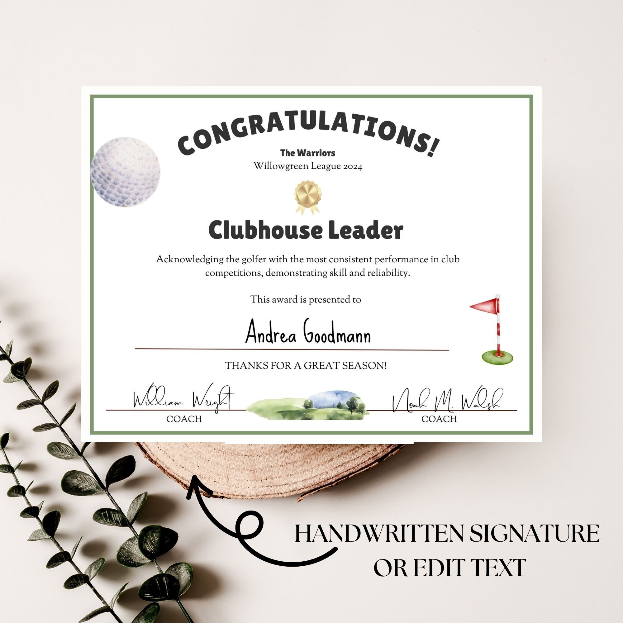Editable Golf Award Certificate: End of Season Banquet (canva Template ...
