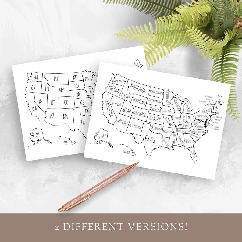 USA Travel Map: 50 States Checklist, Coloring Page (PDF) - Etsy