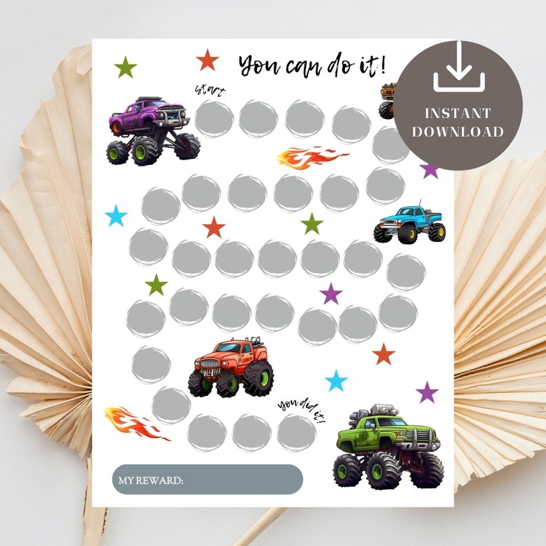 Monster Trucks Reward Chart, Potty Training Printable Behavior ...