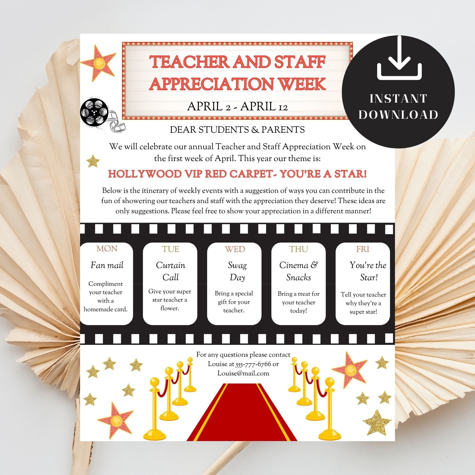 Hollywood Themed Teacher Appreciation Week, Staff Invite Newsletter ...