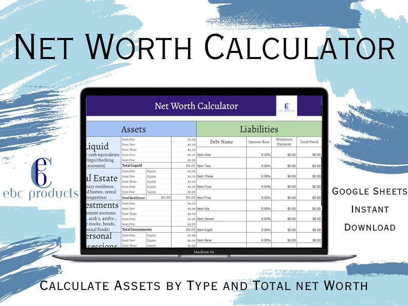 Easy Net Worth Calculator Google Sheets Template - Etsy