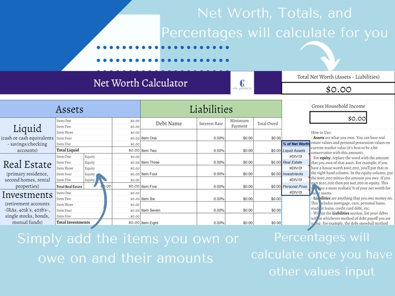 Easy Net Worth Calculator Google Sheets Template - Etsy