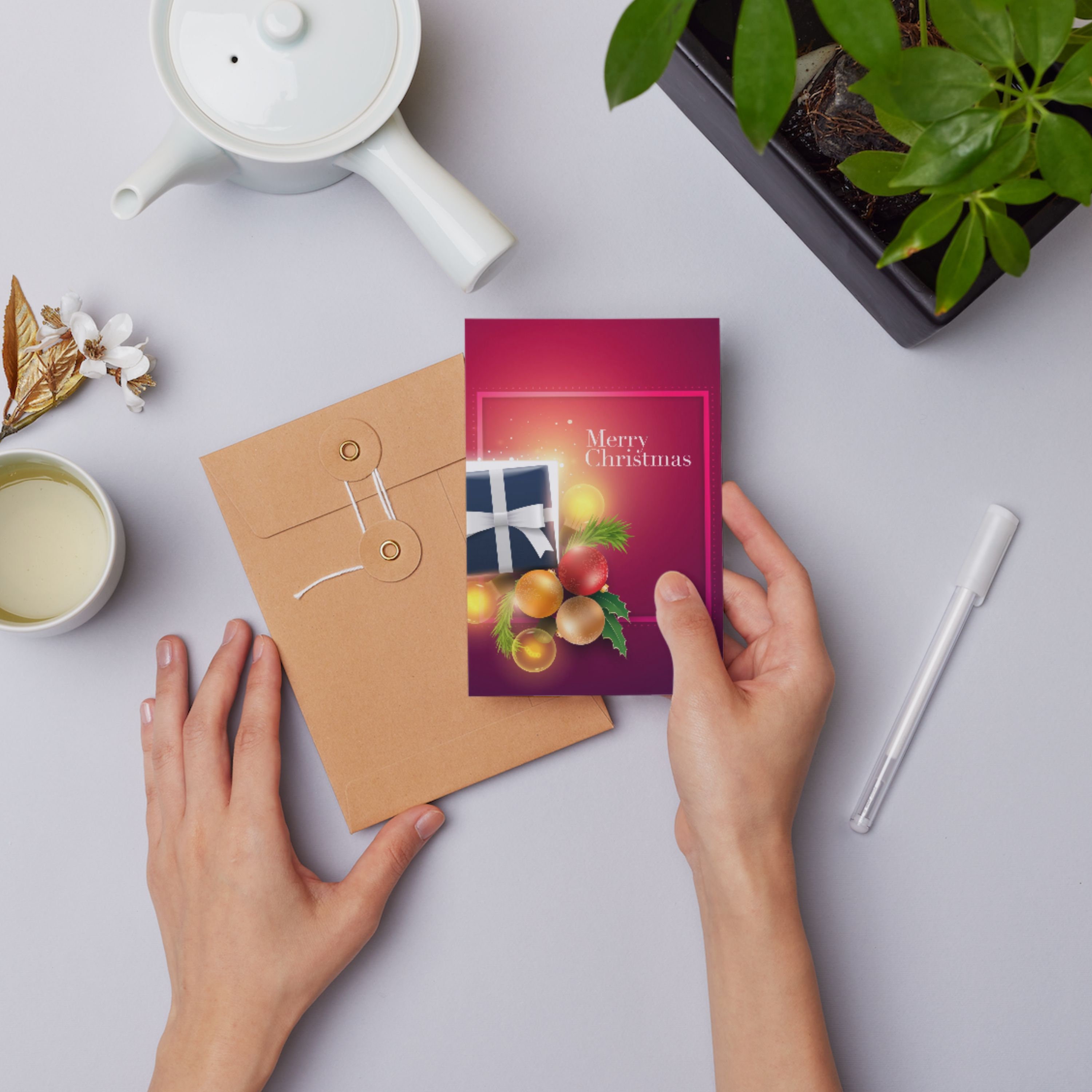 Four Digital Printable Christmas Cards Designed With Illustrations of ...