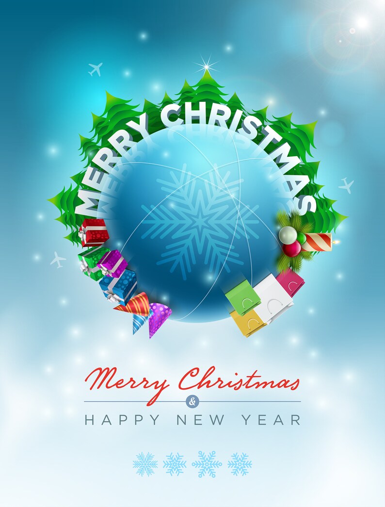 7 Digital Printable Vector Illustration of Christmas Cards, Sticker or ...