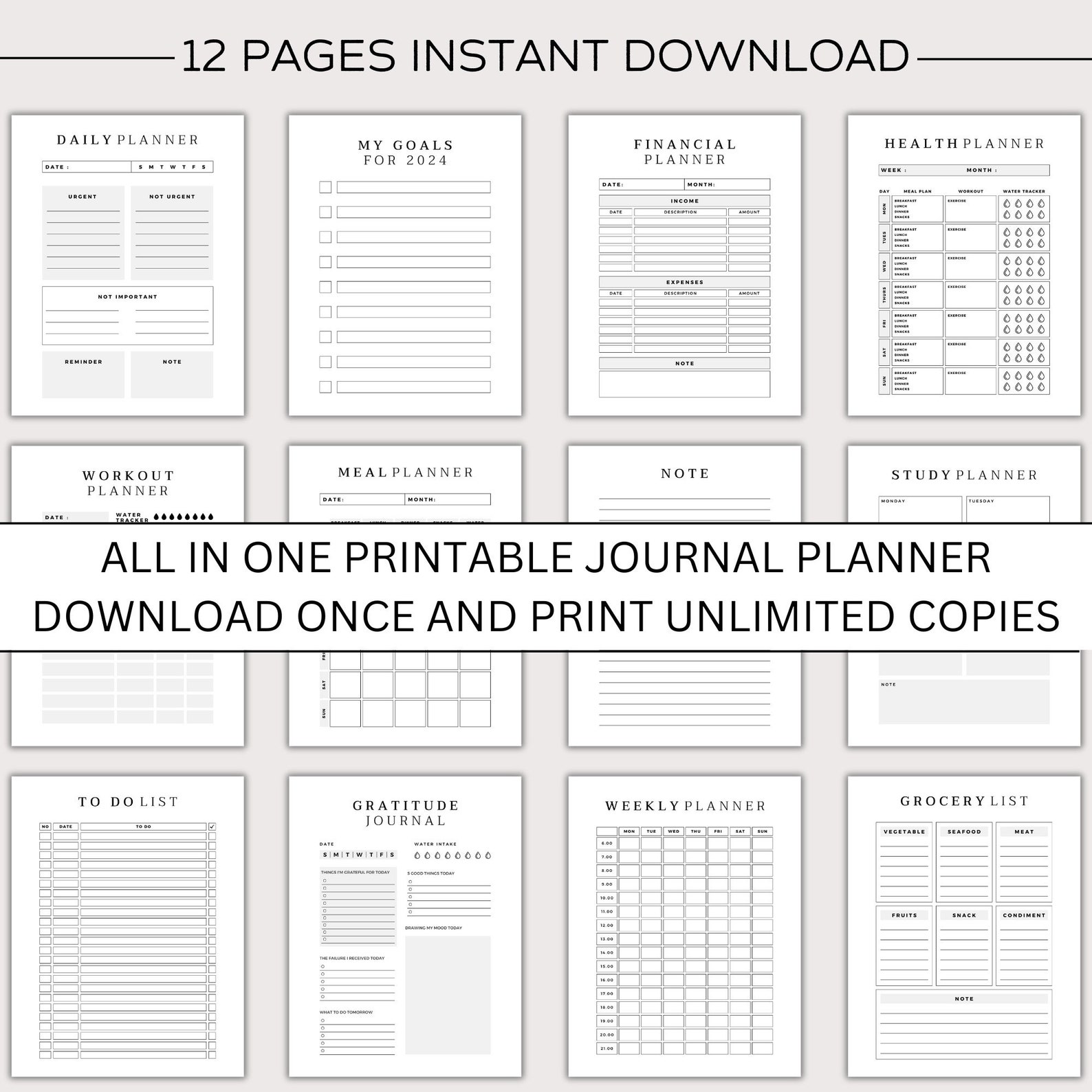 Printable All in One Planner, Weekly Planner, Monthly Planner ...
