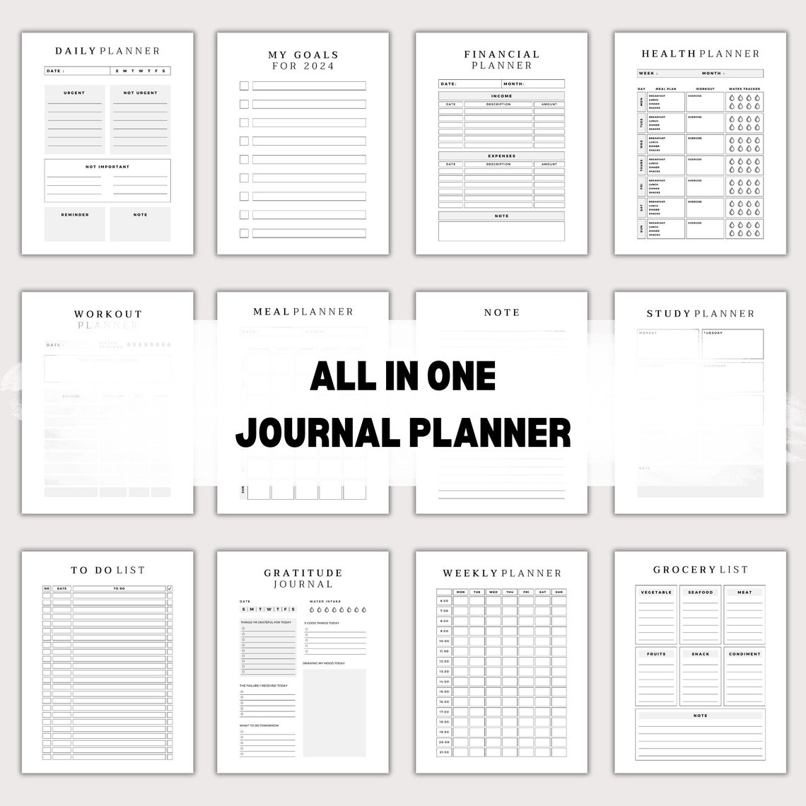 Printable All in One Planner, Weekly Planner, Monthly Planner ...