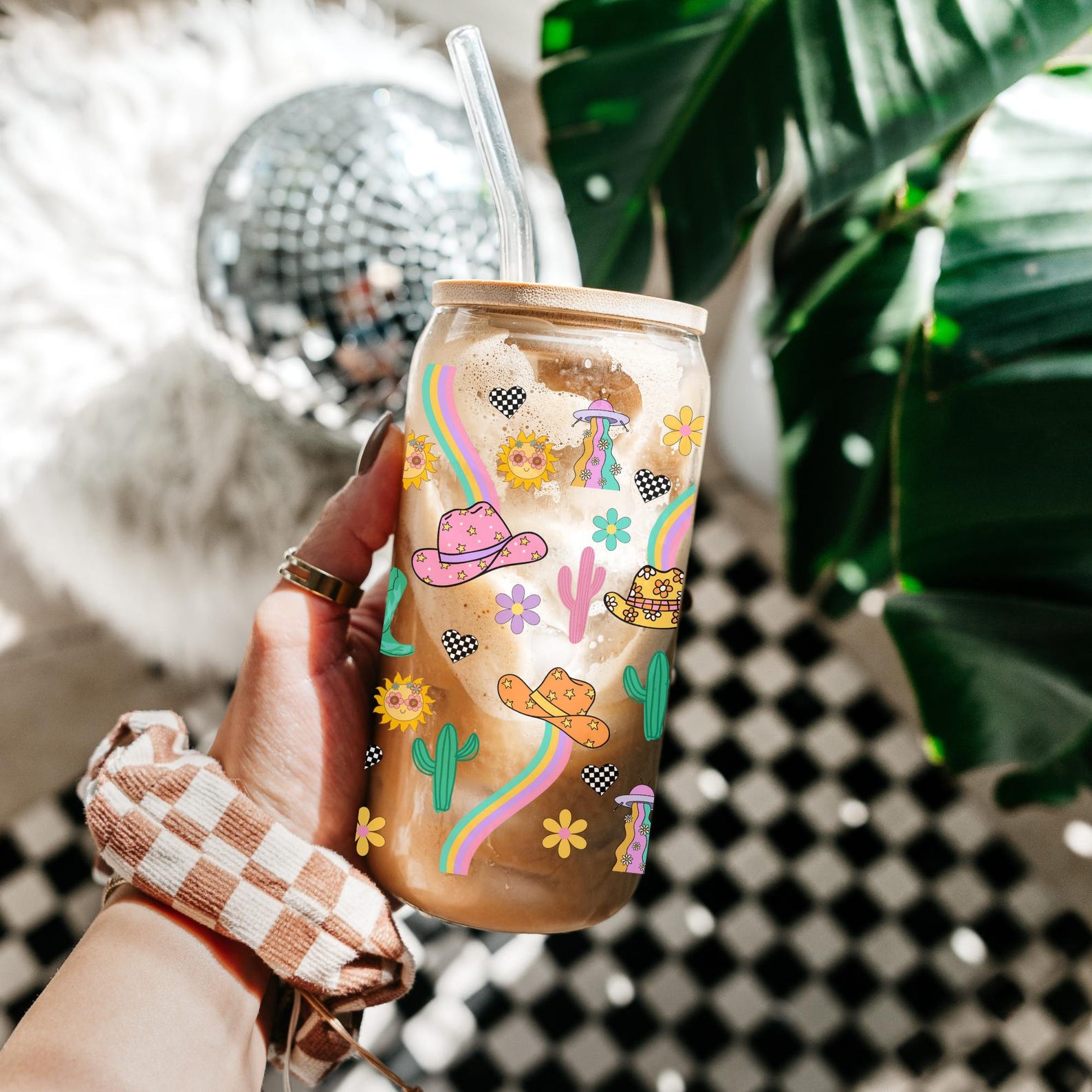 Cosmic Cowgirl Libbey Cup Wrap Retro Western Tumbler Wraps Disco Png ...