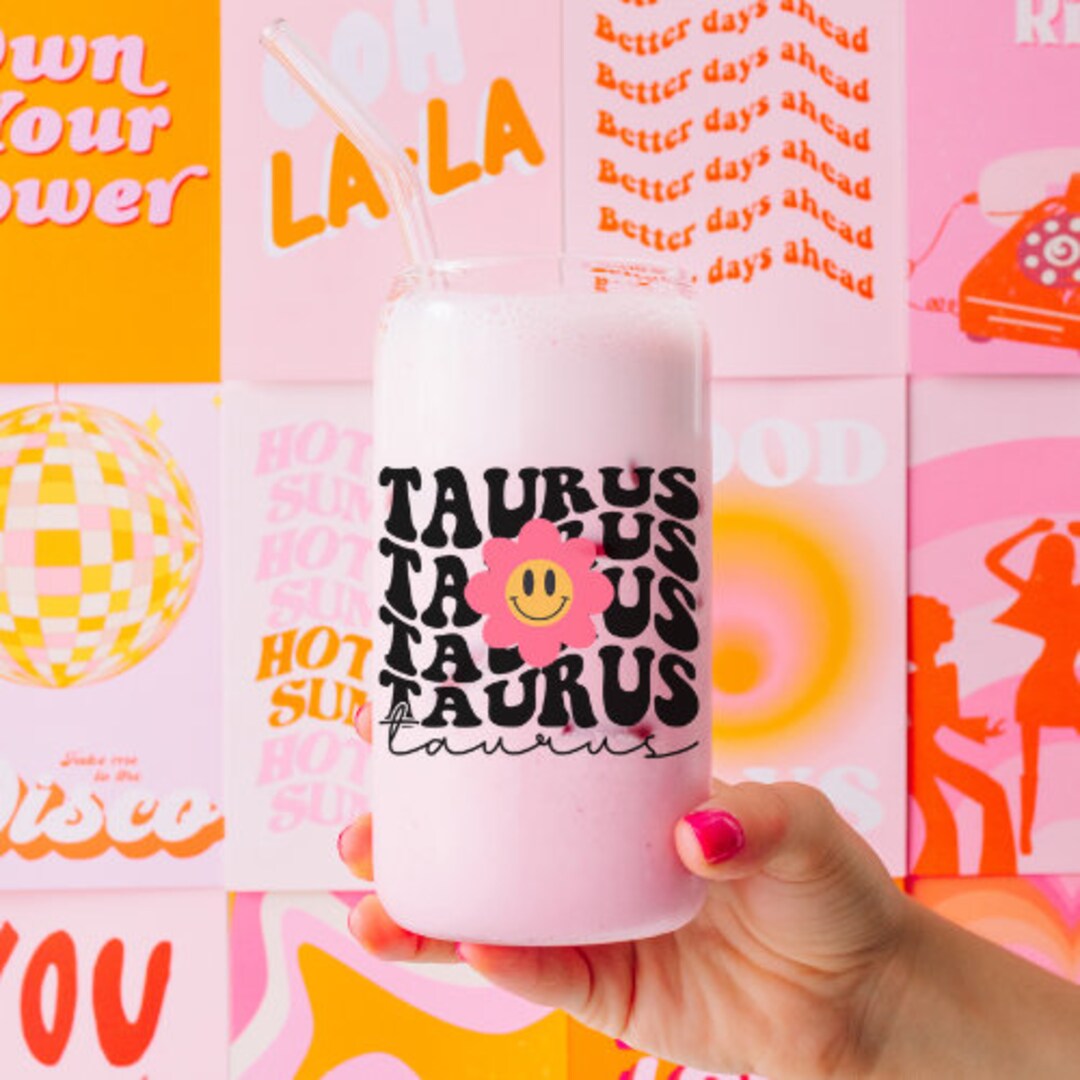 Retro Taurus Zodiac Libby Wrap 16 Oz Beer Glass Horoscope SVG Astrology SVG Constellation Signs ...