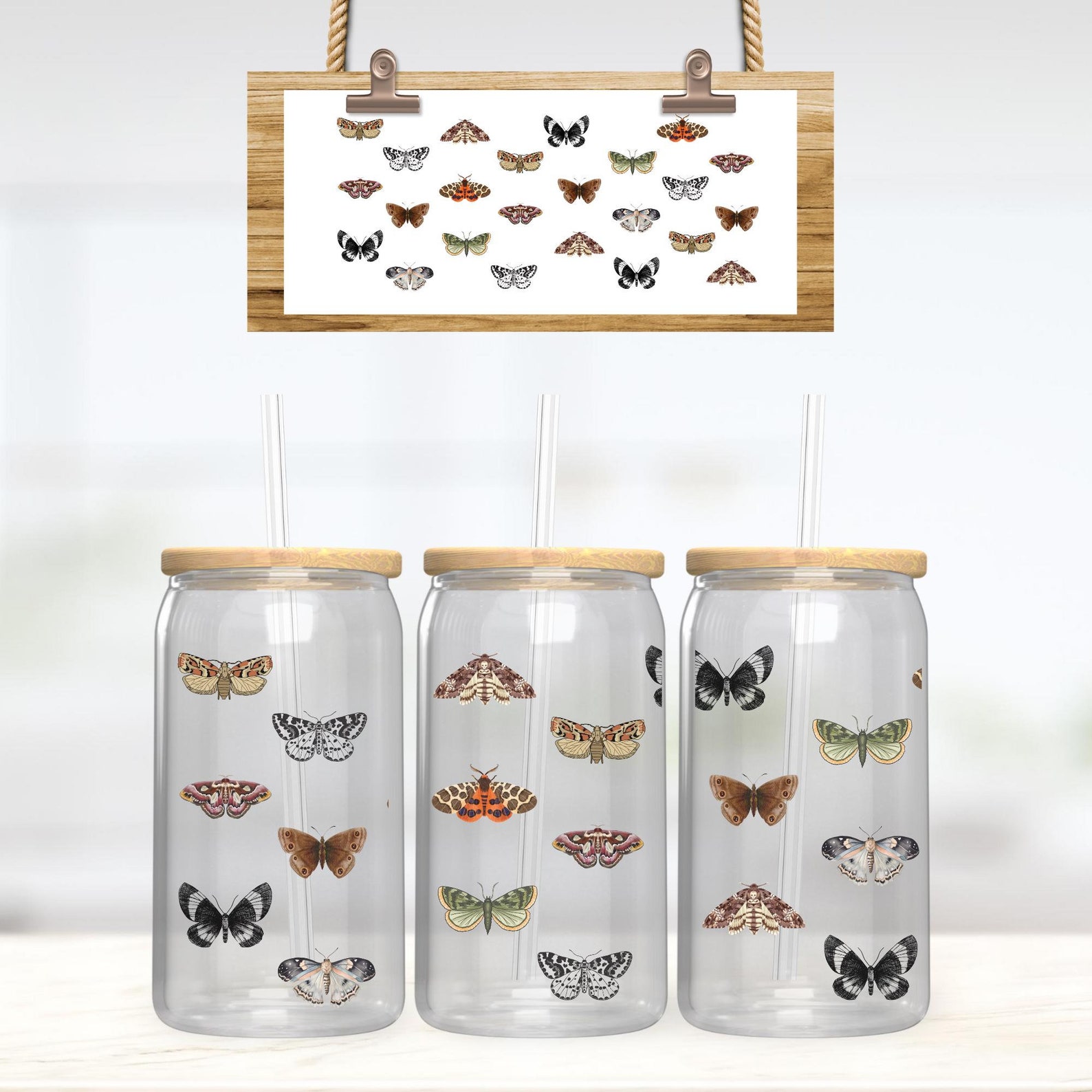 Vintage Moth PNG Cottagecore Tumbler Wrap Butterfly UV DTF Glass Can ...