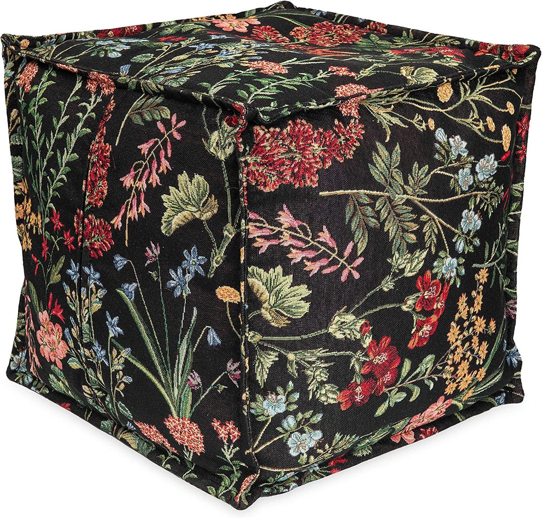 Classic Cube Spring Theme Dark Flowers Ottoman cube Pouf - Etsy