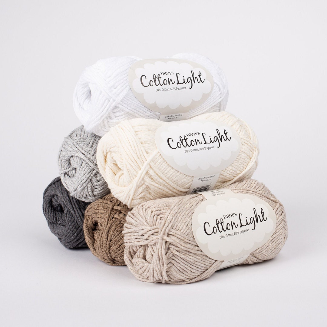 Drops Cotton Light Yarn, Blend Cotton and Polyester Yarn, DK Weight ...